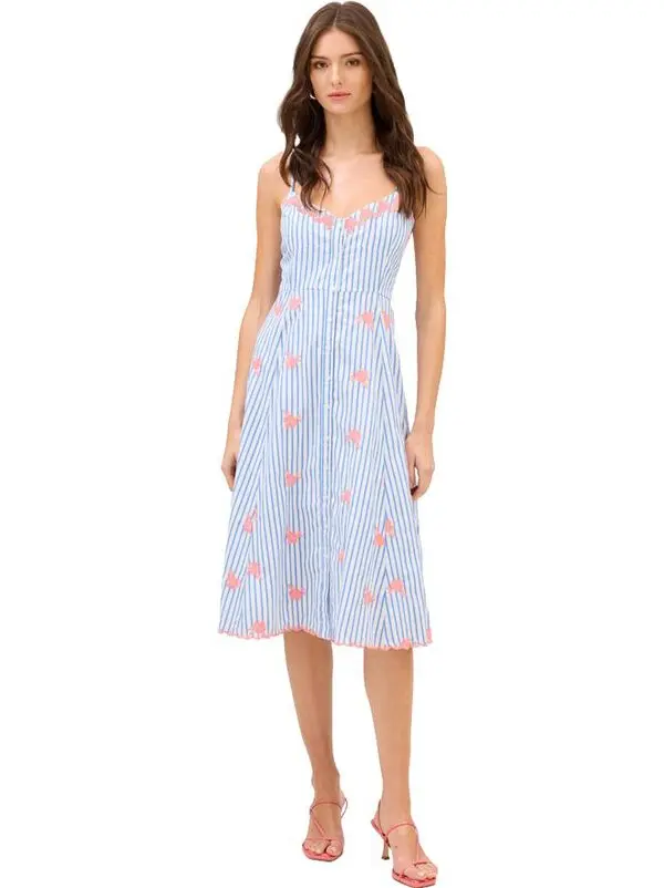 Allison Madelyn Embroidered Dress - Blue / Stripe