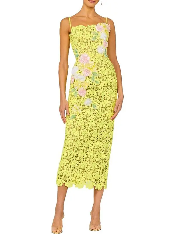 HELSI Georgia Fitted 3d Floral Midi Dress - Daffodil