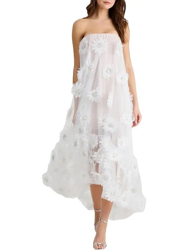 HELSI Athena Embroidered Strapless 3d Floral Maxi Dress - Off White