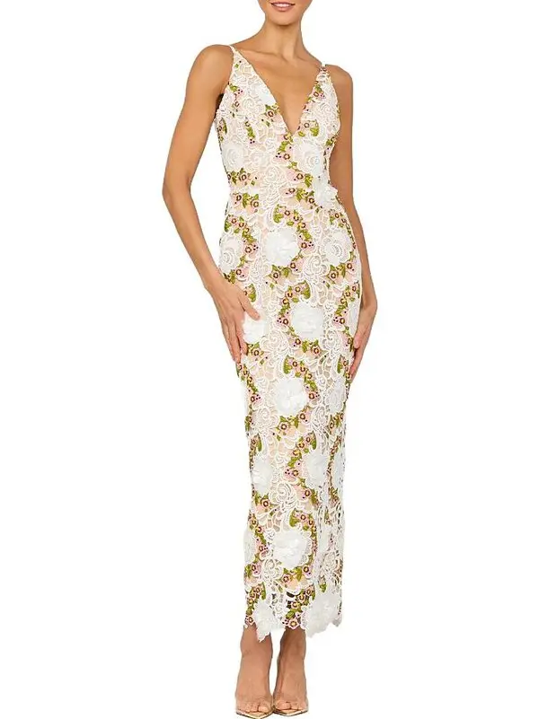 HELSI Norah Plunging Dimensional Floral Column Dress - White Pink
