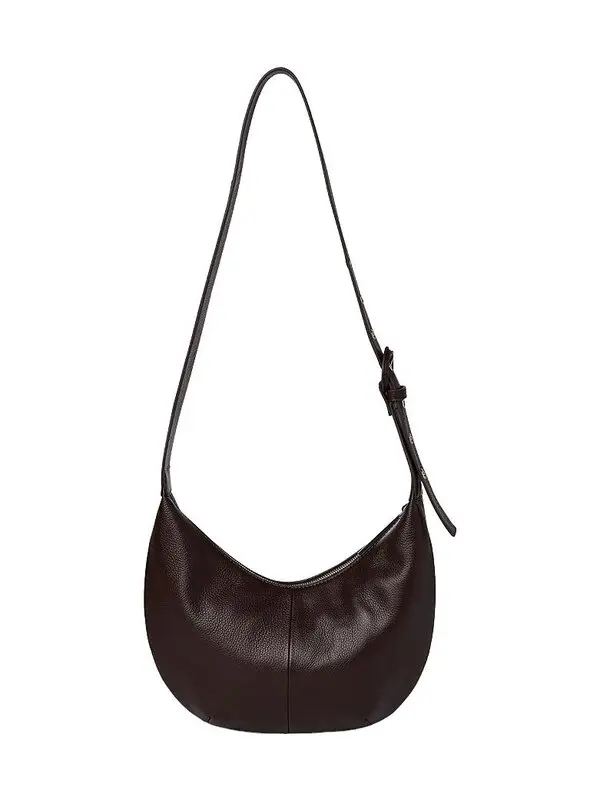 Whistles Curved Leather Crossbody Bag - Chocolate