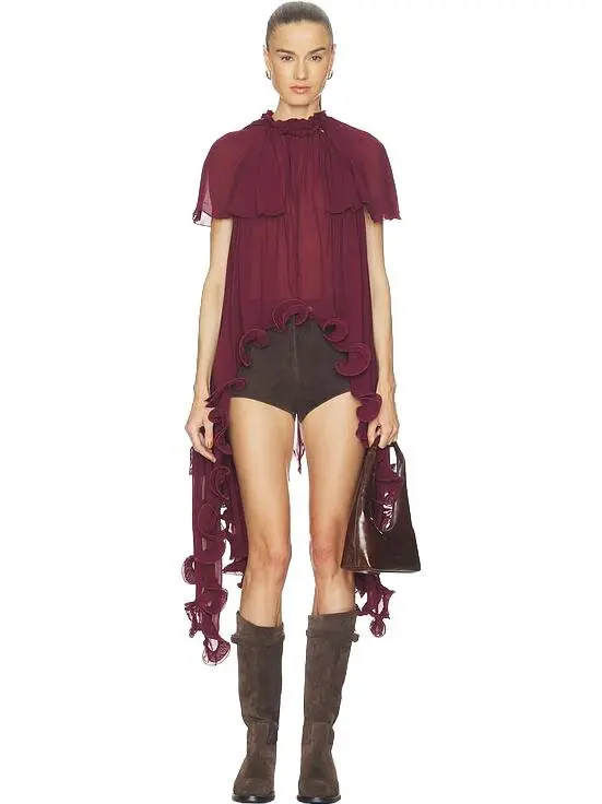 ANIYE RECORDS Heren Ruffle Top - Burgundy