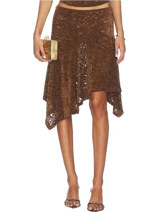 Lioness Hamptons Velvet Midi Skirt - Chocolate