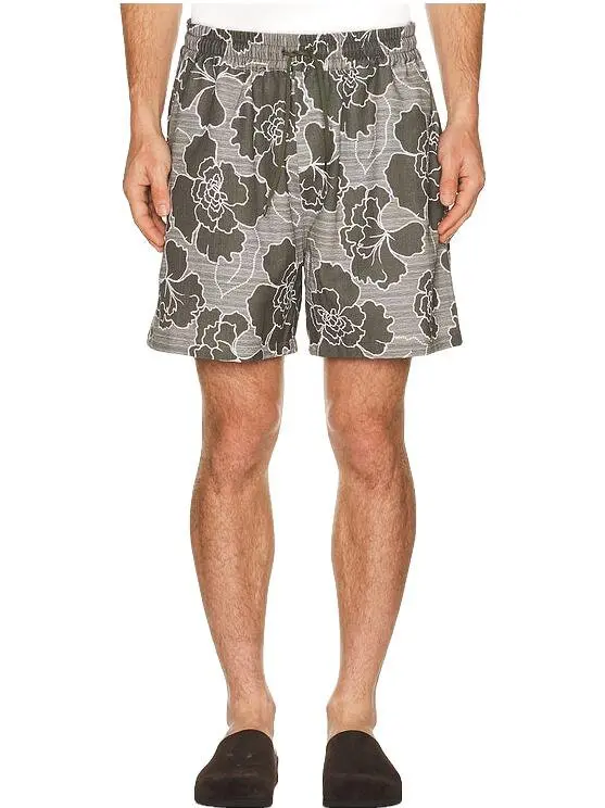 LES DEUX Charlie Poppy All Over Print Shorts - Olive Night