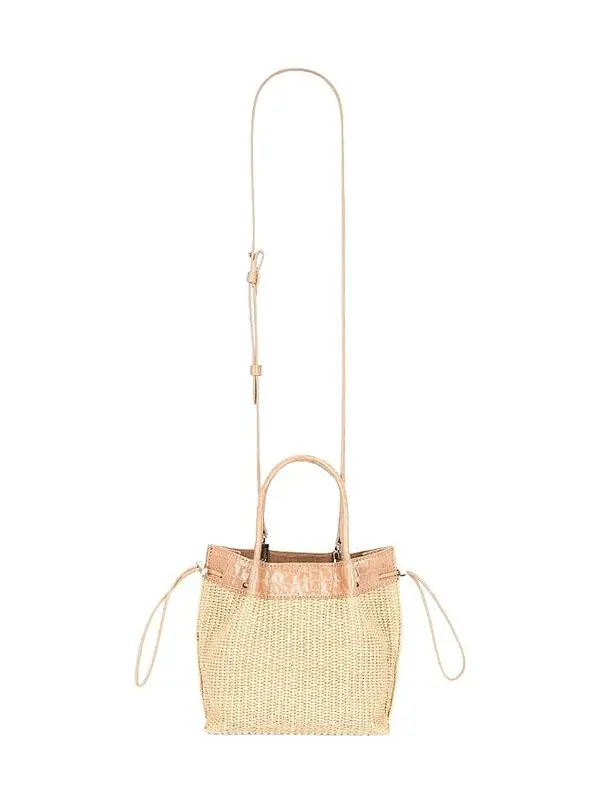 By Far Baby Kayla Raffia & Croco Embossed Handbag - Natural