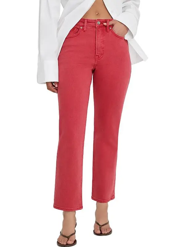 Good American Good Icon Mid Rise Straight Leg Ankle Jeans - Cherry Red