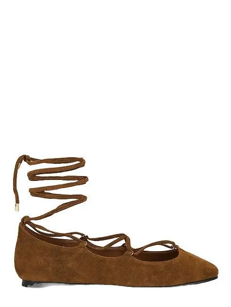 Madewell Greta Lace Up Flat - Warm Chestnut Suede