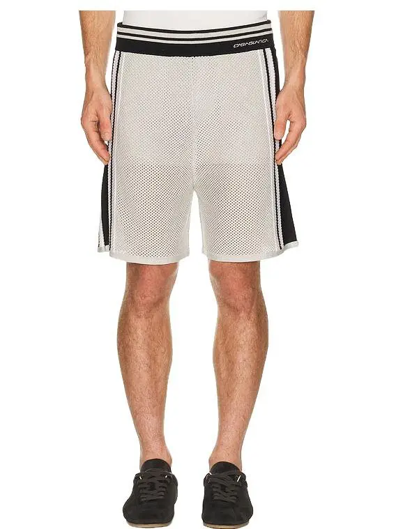 Casablanca Metallic Mesh Stripe Shorts - Silver & Black