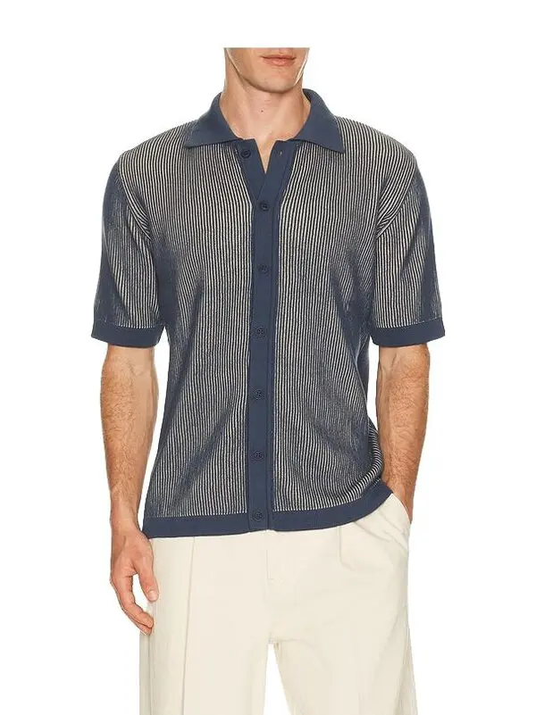 FAR AFIELD Velzy Knitted Shirt In Blue - Blue & Sand