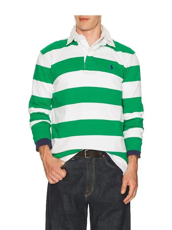 Polo Ralph Lauren Long Sleeve Iconic Stripe Rugby Polo In ,white - Green