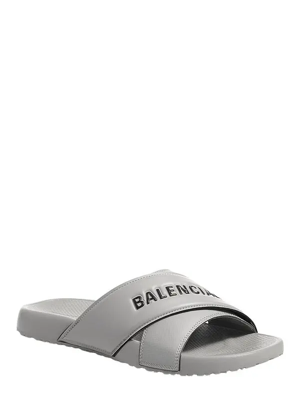Balenciaga Crisscross Logo Slides - Anthracite