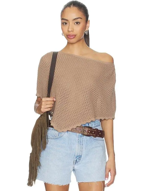 LOVERS AND FRIENDS Ayla Pointelle Poncho - Taupe Neutral