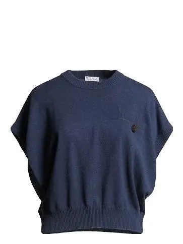 Brunello Cucinelli Cashmere Sweater With Brass Embellishments - Navy