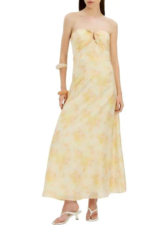 Bardot Amina Strapless Maxi Dress - Yellow Floral