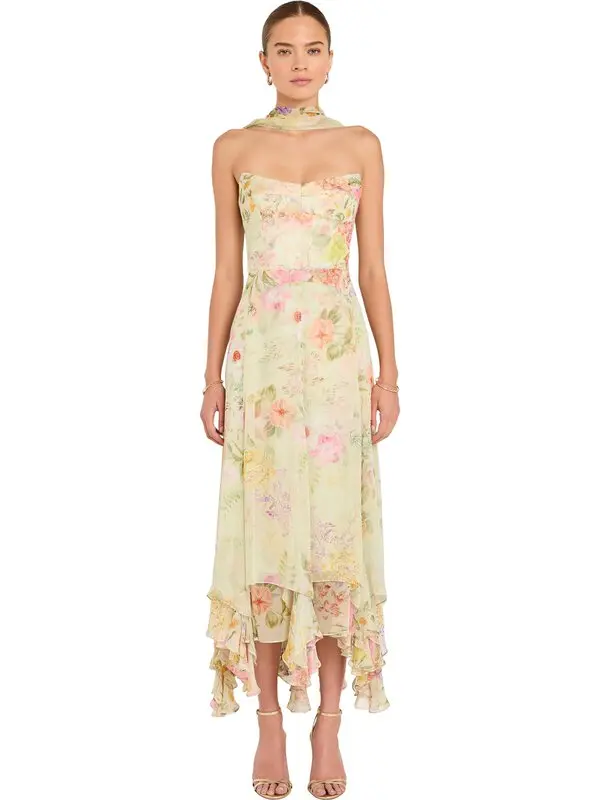 Amanda Uprichard Monterey Dress With Detachable Scarf - Endive Multi