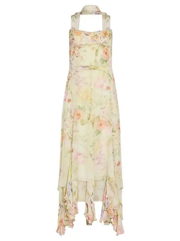 Amanda Uprichard Monterey Dress With Detachable Scarf - Endive Multi