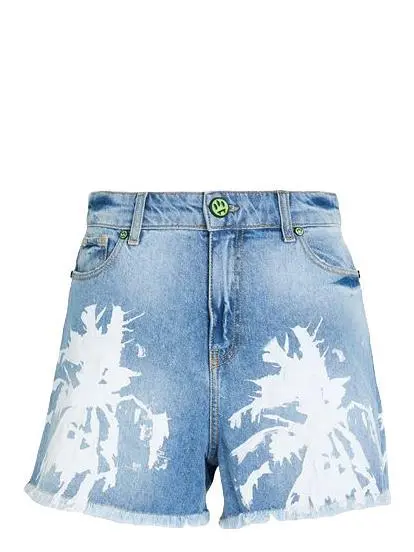 BARROW Distressed Denim Shorts With Appliqués - Blue