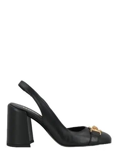 Versace Pumps In Calfskin With Appliqués And Logo - Black