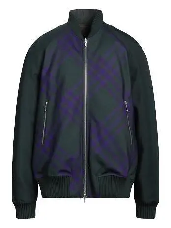 Burberry Bomber Jacket In Polyester And Virgin Wool With Signature Print - Green