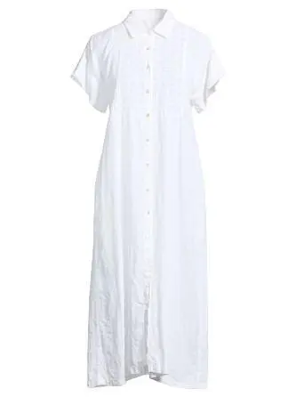 120% Lino Midi Linen Shirt Dress - White