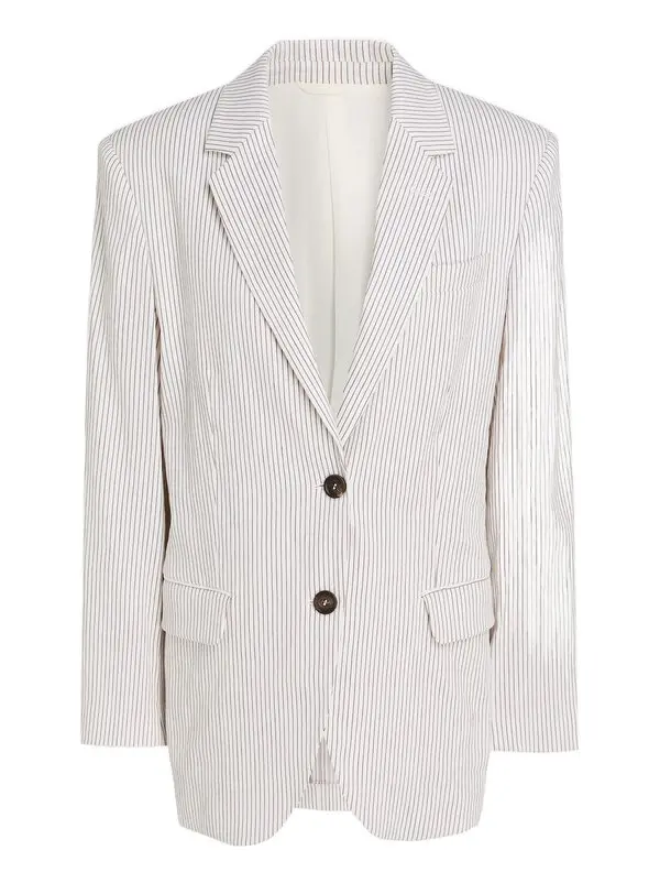 Brunello Cucinelli Striped Linen-blend Blazer - Brown
