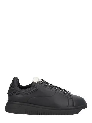 Emporio Armani Soft Leather And Textile Fiber Sneakers - Black