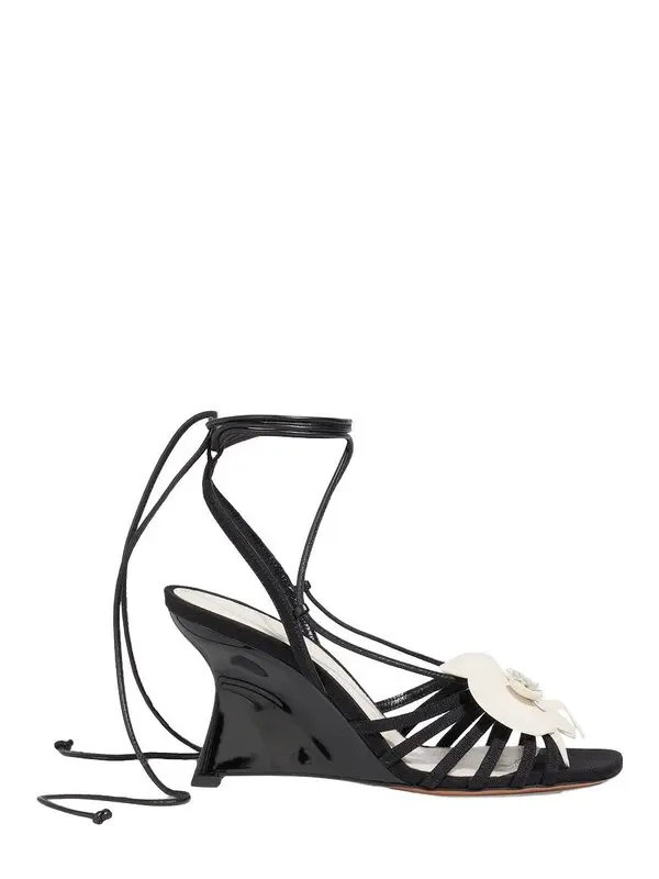 Zimmermann Floral-appliquéd Grosgrain Wedge Sandals - Black