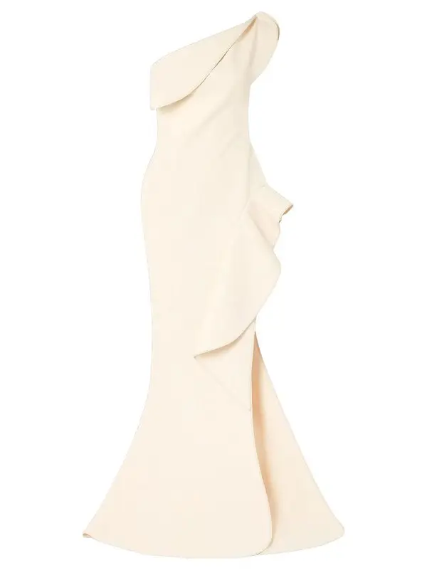 Maticevski Provenance One-shoulder Ruffled Draped Crepe Gown - Cream