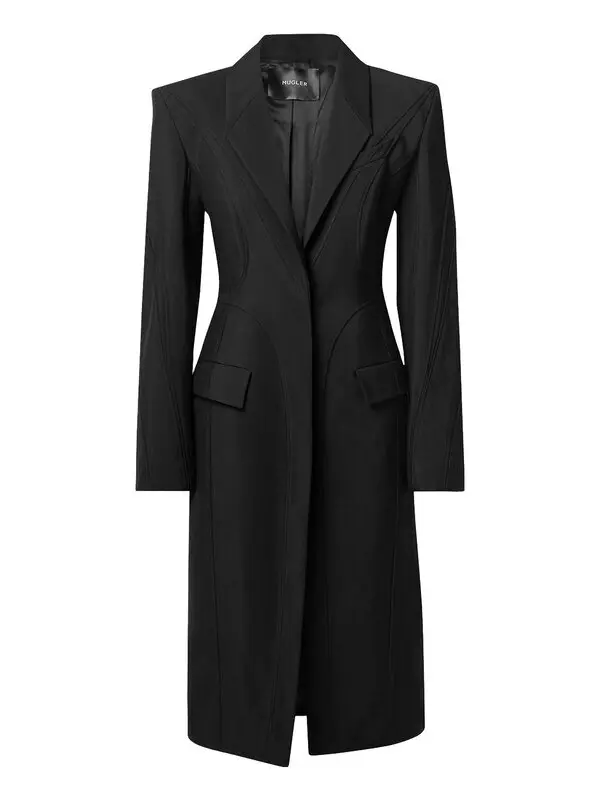 MUGLER Oversized Paneled Twill Coat - Black