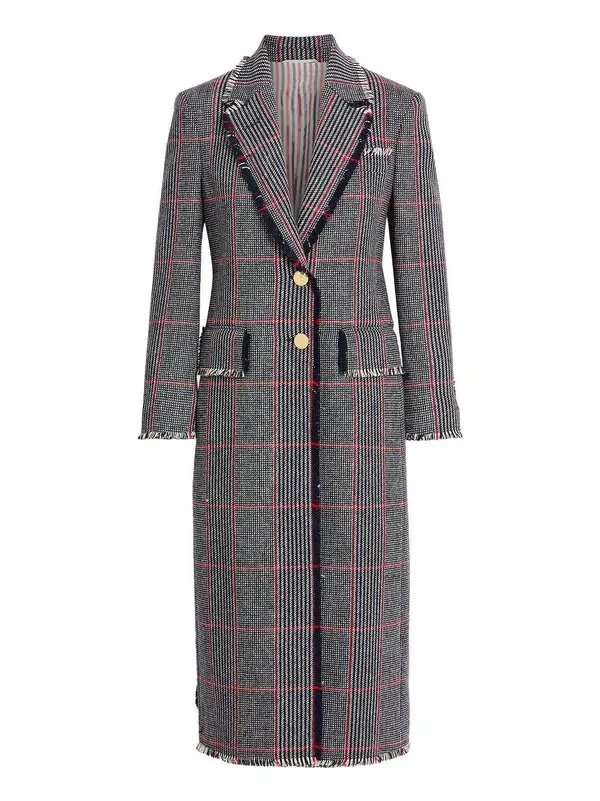 Thom Browne Checked Wool-tweed Coat - Navy