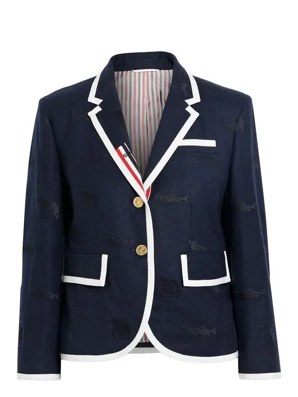 Thom Browne Embroidered Wool-blend Felt Blazer - Navy