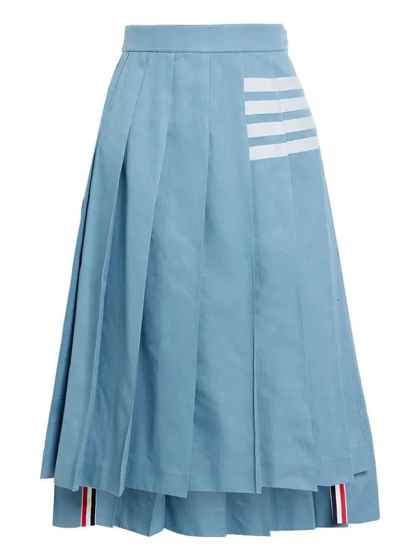 Thom Browne Pleated Striped Cotton-twill Midi Skirt - Slate Blue