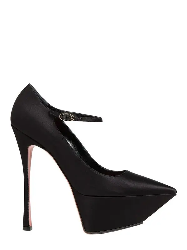Amina Muaddi Yigit Satin Platform Pumps - Black
