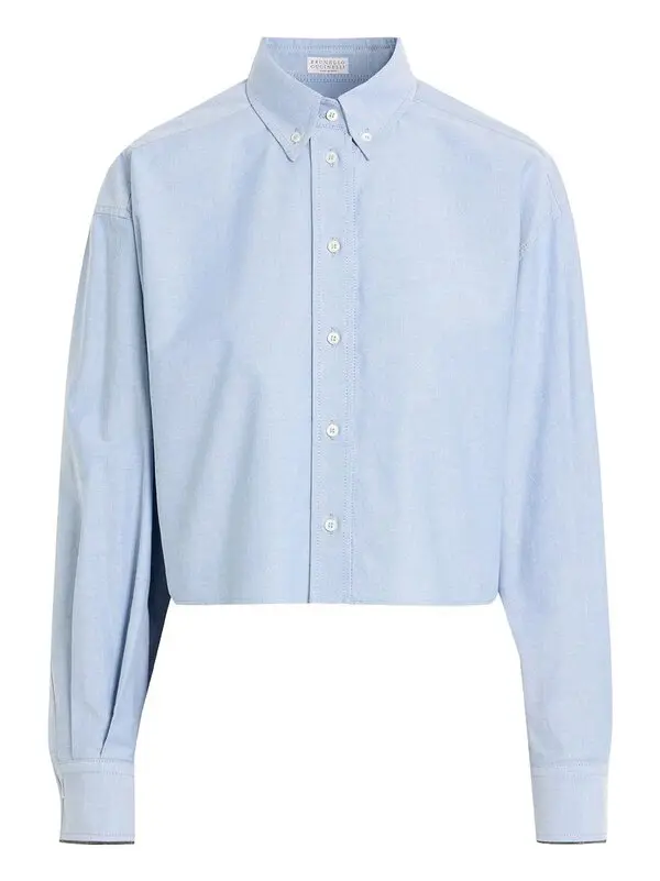 Brunello Cucinelli Cropped Cotton Oxford Shirt - Blue