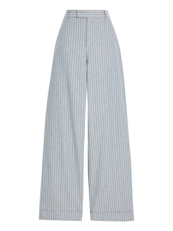 Brunello Cucinelli Striped Linen, Cotton, And Hemp-blend Wide-leg Pants - Light Blue