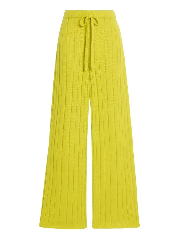 THE ELDER STATESMAN Drop Needle Ribbed Cashmere And Cotton-blend Wide-leg Pants - Chartreuse