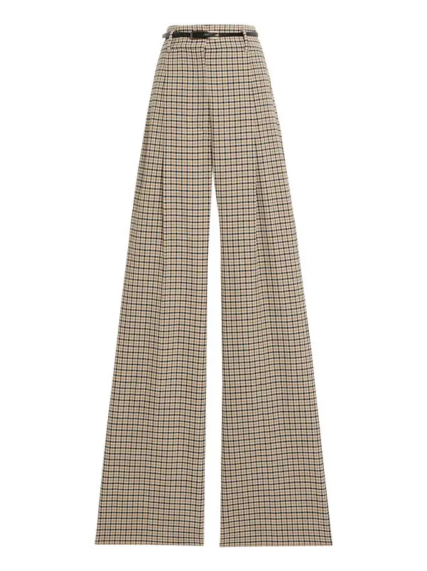 Max Mara Belted Checked Wool Wide-leg Pants - Beige