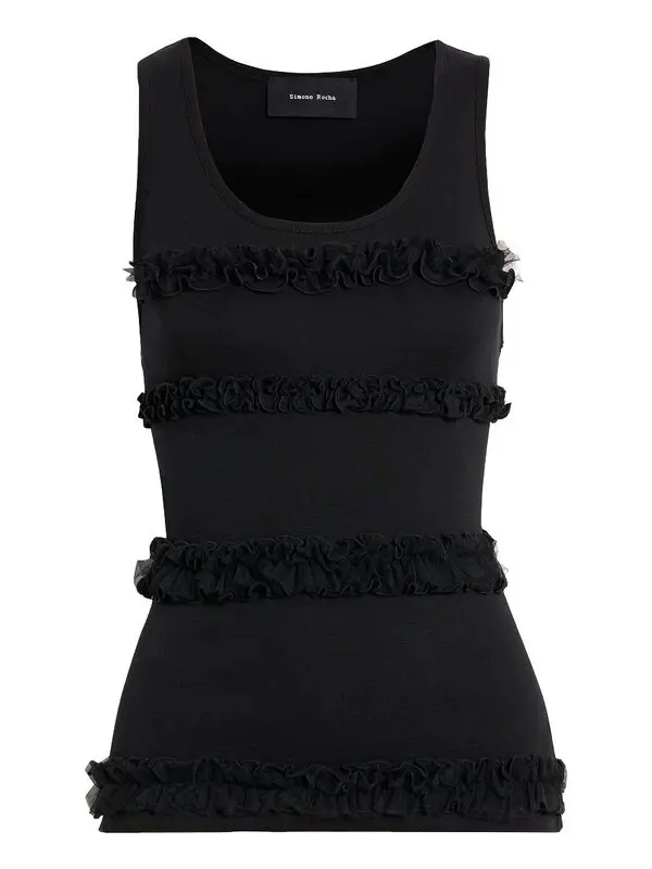 Simone Rocha Ruffled Cotton-jersey Tank - Black