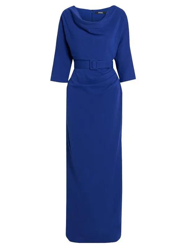Badgley Mischka Belted Draped Crepe Gown - Cobalt Blue