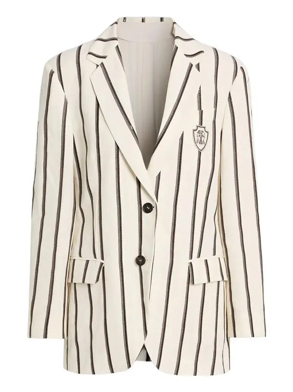 Brunello Cucinelli Striped Linen And Cotton-blend Blazer - Ecru