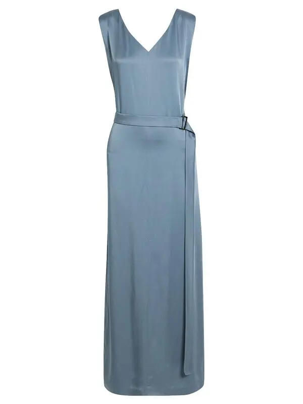 Brunello Cucinelli Belted Crepe-satin Maxi Dress - Slate Blue