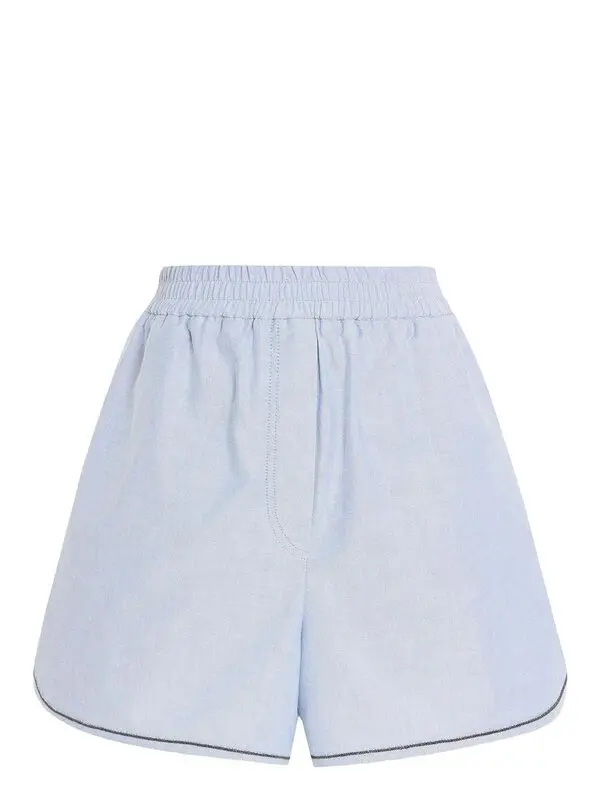 Brunello Cucinelli Cotton Oxford Shorts With Bead Embellishment - Light Blue