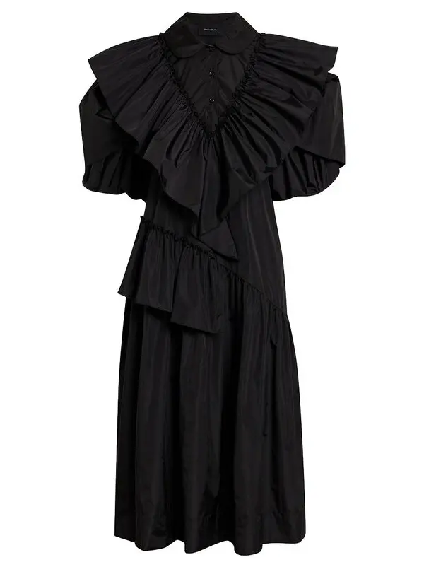 Simone Rocha Ruffled Taffeta Midi Shirt Dress - Black