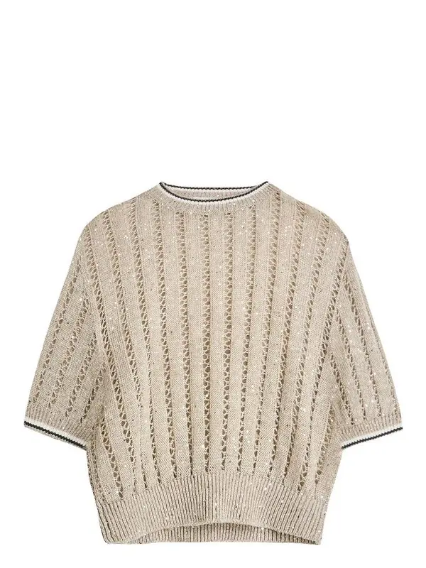 Brunello Cucinelli Sequin-embellished Open-knit Linen-blend Sweater - Beige