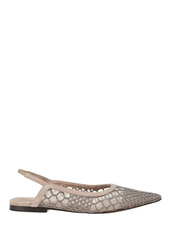 Brunello Cucinelli Bead-embellished Mesh Slingback Flats - Mushroom