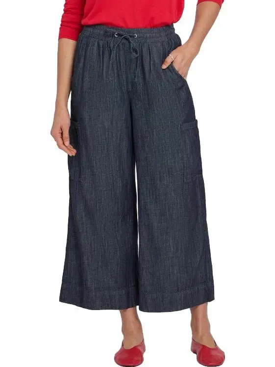 NYDJ Whitney Crop Wide Leg Drawstring Cargo Pants - Dark Indigo