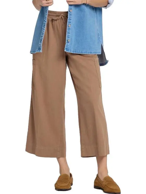 NYDJ Whitney Crop Wide Leg Drawstring Cargo Pants - Toasted Coconut