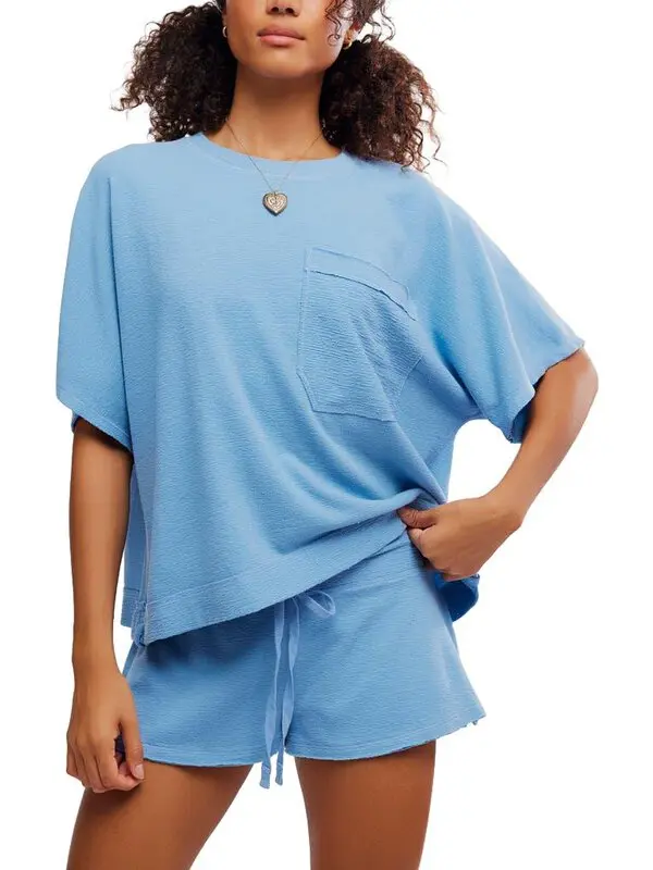 Free People Staycation Oversize Cotton-blend T-shirt - Blissful Blue