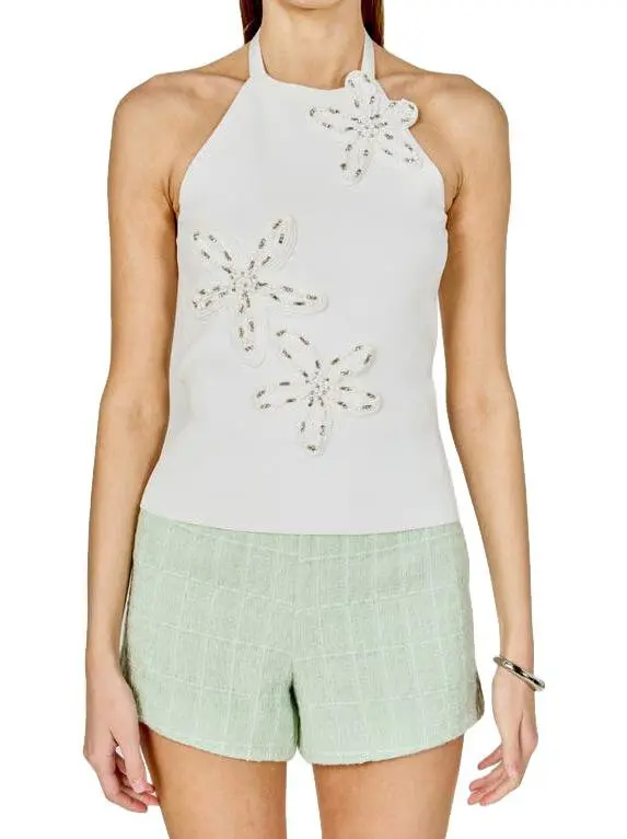 Endless Rose Floral Appliqué Halter Top - White