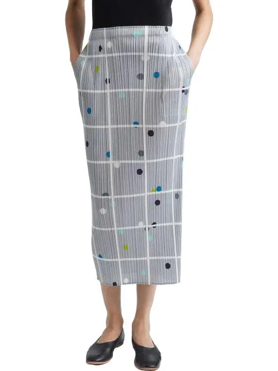 Issey Miyake Crossing Dots Print Pleated Midi Skirt - Light Gray